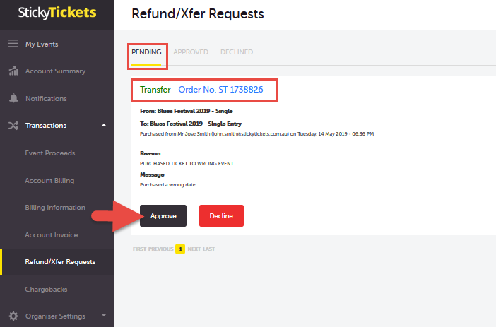 Ticket transfer policy and steps to process transfer requests